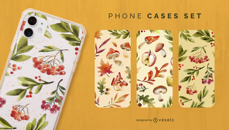 Watercolor Fall Nature Phone Case Set Vector Download