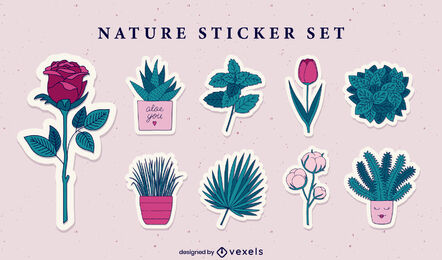 Nature Elements Color Stroke Stickers Set Vector Download