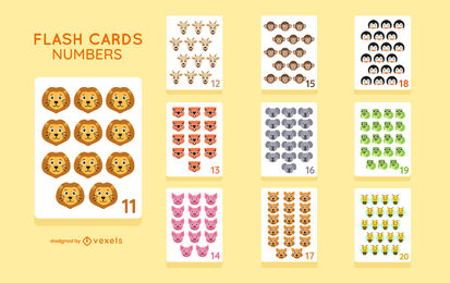 Wild Animals Number Flash Card Education Set Vector Download