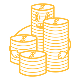 Coins Stack Retro Cartoon Stroke PNG & SVG Design For T-Shirts