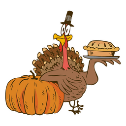 Cartoon Turkey Holding Pumpkin Pie PNG & SVG Design For T-Shirts