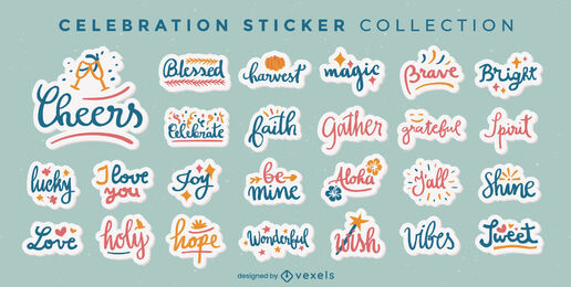 Happy Celebration Sticker Quote Set Vector Download