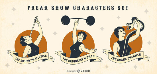Freak Show Women Characters Set Vector Download