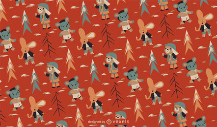 Cute Animal Characters Winter Pattern Design Vector Download