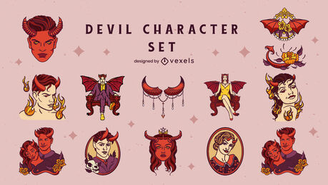Devil Color Stroke Characters Set Vector Download