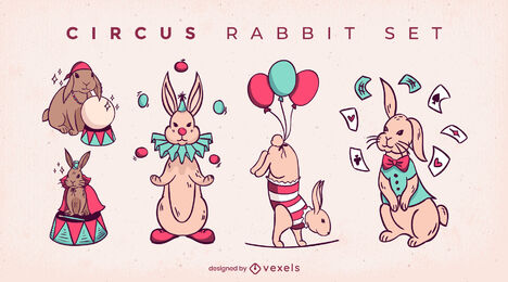 Circus Rabbit Animal Magic Tricks Set Vector Download