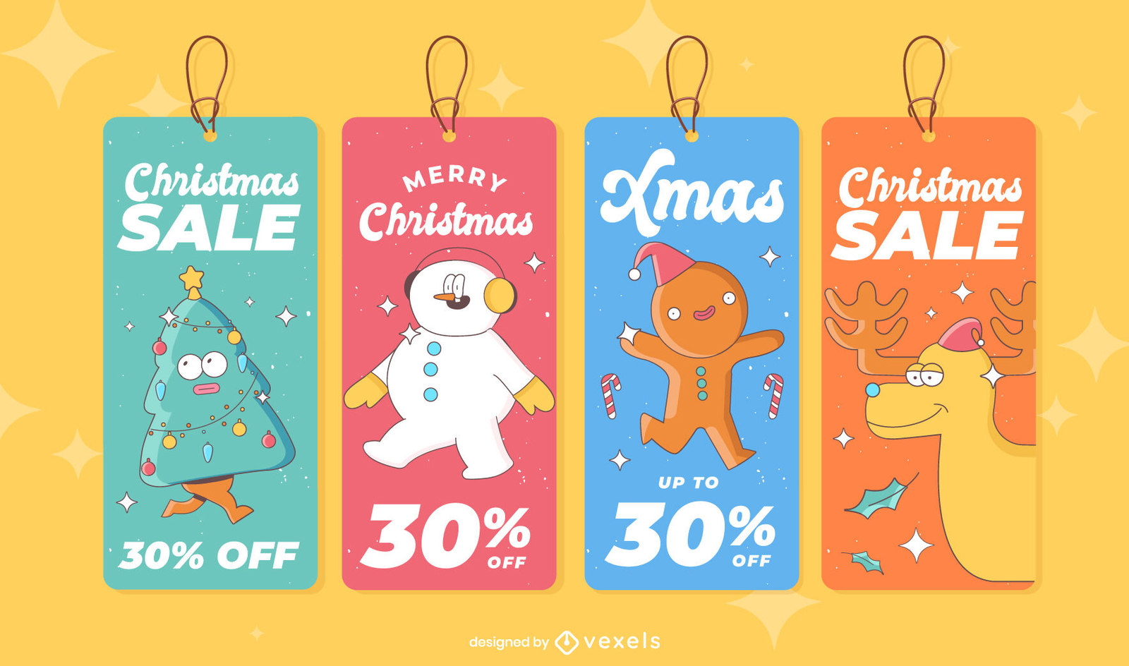 Christmas Holiday Cartoon Price Tags Set Vector Download