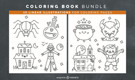 Cute Halloween Coloring Book Design Pages Vector Download