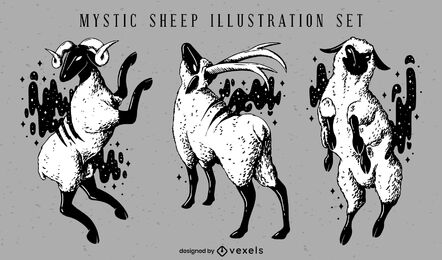 Magical Sheeps Animal Illustration Set Vector Download