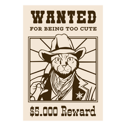 Wild West Cute Cat Wanted Sign Filled Stroke PNG & SVG Design For T-Shirts