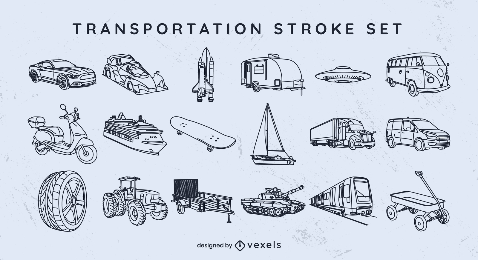 Transportation Elements Stroke Set Vector Download