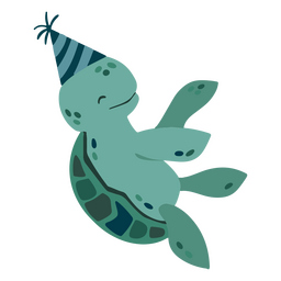 Turtle With Birthday Hat Flat PNG & SVG Design For T-Shirts