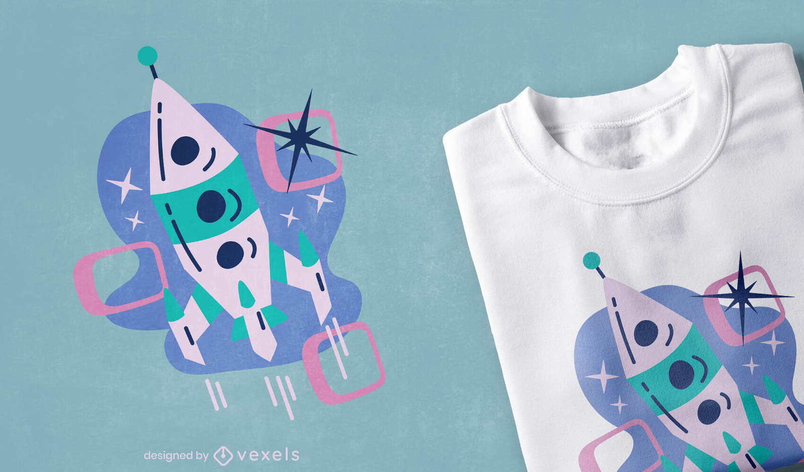 Cartoon Rocket T-Shirt Design Vector Download
