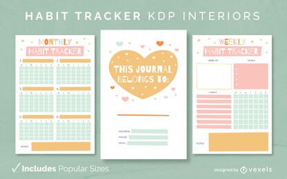 Habit Tracker Diary Design Template KDP Vector Download