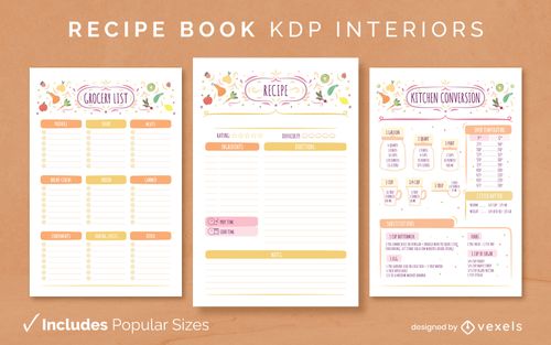 Blank Cookbook Template Vector Designs For KDP Low Content Books