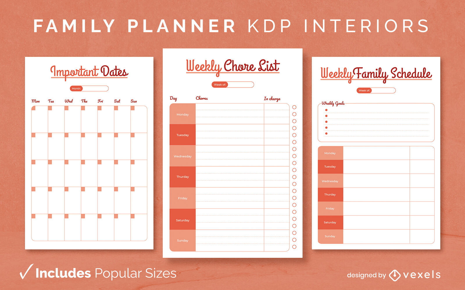 Family Planner Template KDP Interior Design Vector Download