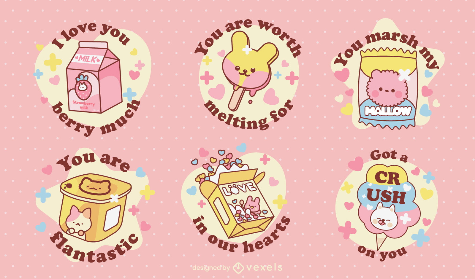 Descarga Vector De Postres Dulces Juegos De Palabras De Comida Kawaii Set