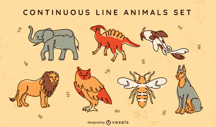 Wild Animals And Pets Continuous Line Set Vector Download