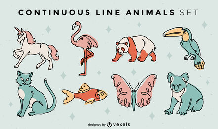 Wild Animals Nature Continuous Line Set Vector Download