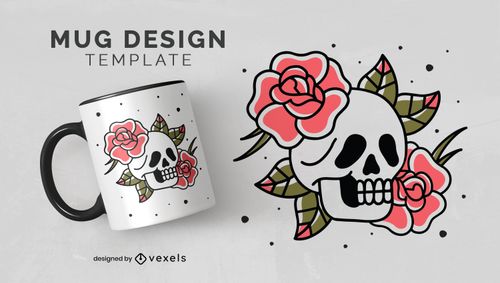 Skull And Roses Tattoo Mug Template Vector Download
