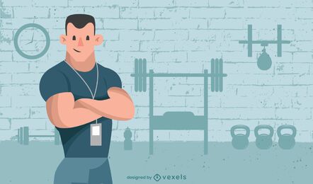 Personal Trainer At Gym Illustration Vector Download