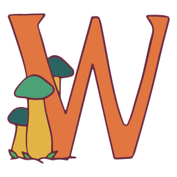 Diseño PNG Y SVG De Alfabeto De Trazo De Color De Hongos W Para Camisetas