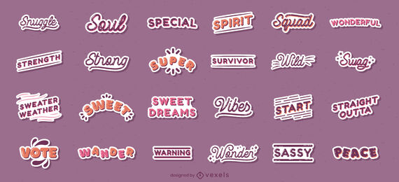 Popular Words Quotes Sticker Set Vector Download