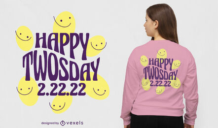 Happy Twosday Smiley T-shirt Design Vector Download