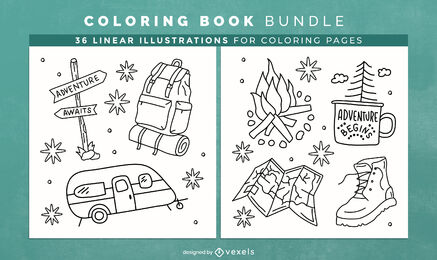 Camping Coloring Book Pages Design Vector Download