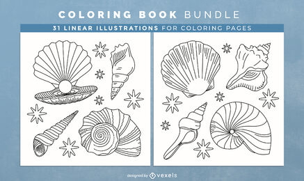 Seashell Ocean Coloring Book Pages Design Vector Download