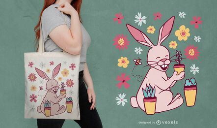 Rabbit With Flowers Tote Bag Design Vector Download