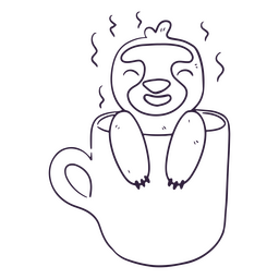 Cute Sloth Mug Stroke Cartoon PNG & SVG Design For T-Shirts