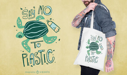 No Plastic Turtle Tote Bag Design Vector Download