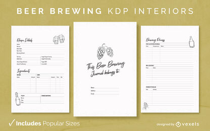 Beer Brewing Hand Drawn Journal Design Template KDP Vector Download