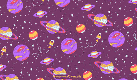 Planets And Spaceship In Space Pattern Design Vector Download