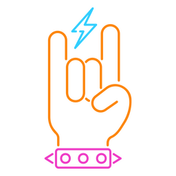 Neon Rock Hand Sign With A Lightning Bolt PNG & SVG Design For T-Shirts
