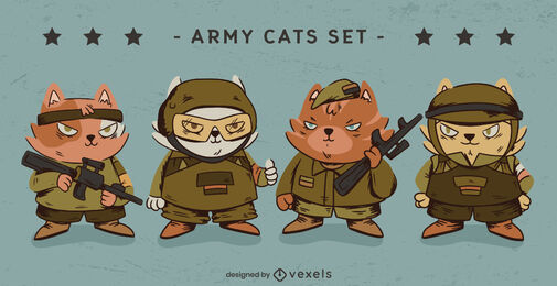 Soldier Cat Animals Cartoon Army Set Vector Download