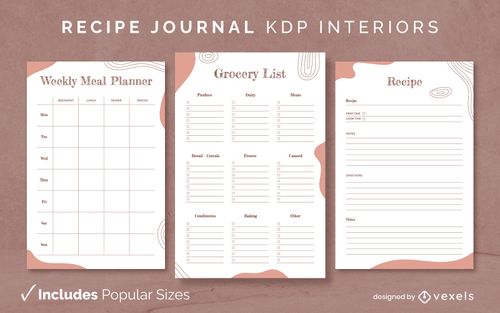 Blank Cookbook Template Vector Designs For KDP Low Content Books
