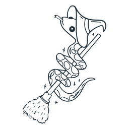 Wizard Snake Broom Character Stroke PNG & SVG Design For T-Shirts