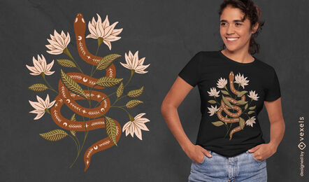 Wicca Snake And Flowers T-shirt Design Vector Download
