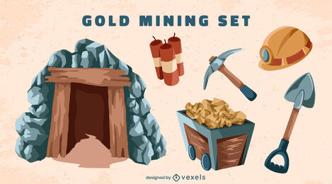 Gold Mining Elements Set Vector Download