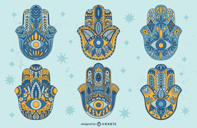 Hamsa Hands Evil Eye Set Vector Download