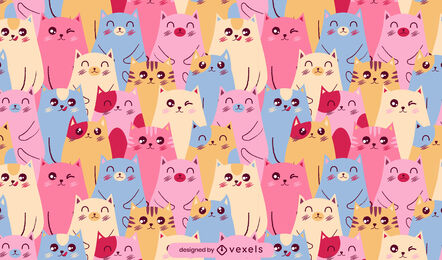 Cute Cartoon Cats Pattern Design Vector Download