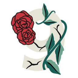 Rose Numbers Color Stroke 9 PNG & SVG Design For T-Shirts