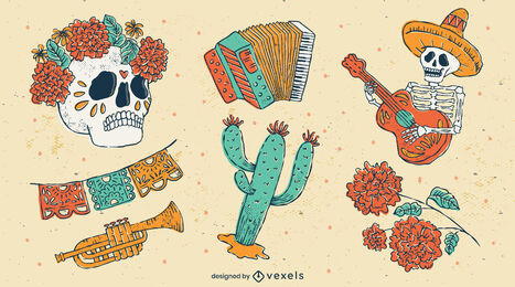 Day Of The Dead Traditional Elements Set Vector Download
