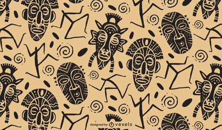 African Masks Pattern Design Vector Download