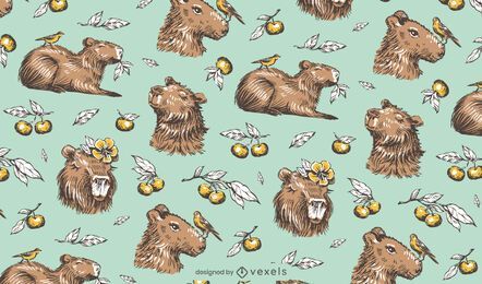 Colored Hand Drawn Capybaras Pattern Design Vector Download