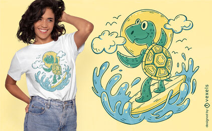 Surfing Turtle T-shirt Design Vector Download