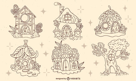 Fairytale Cabins And Houses Vector Set Vector Download