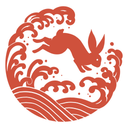 Red Rabbit Jumping Over A Wave PNG & SVG Design For T-Shirts